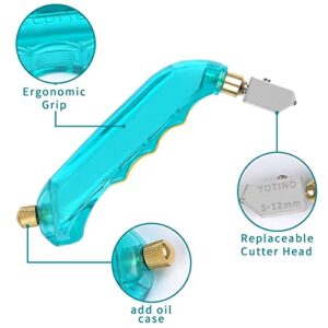 YOTINO Glass Cutting Tool Kit Includes Blue Pistol Grip Oil Feed Glass Cutter with 3 Extra Replacement Head(3mm-12mm, 6mm-19 mm) Tungsten Scribe Engraving Pen, Screwdriver and Oil Dropper