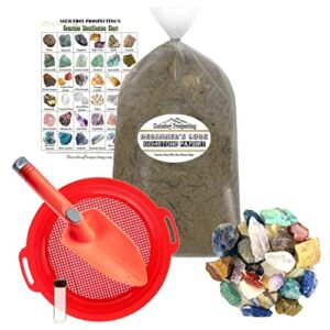 sluiceboy prospecting gem mining 8lb kit gemstone rough stone paydirt + sieve | shovel | gem chart - gem dig