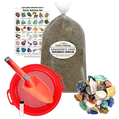 Sluiceboy Prospecting Gem Mining 8LB Kit Gemstone Rough Stone Paydirt + Sieve | Shovel | Gem Chart - Gem Dig