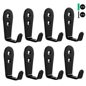 flyisland wall hooks 8 pcs, coat hooks garage hook wall mounted hat hangger hooks robe hook single coat hanger heavy duty (8 pack, black)