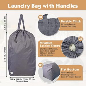 UniLiGis Washable Travel Laundry Bag with Handles and Drawstring (2 Pack), Heavy Duty Large Enough to Hold 3 Loads of Laundry, Fit a Laundry Basket or Clothes Hamper, 27.5x34.5 in,Grey