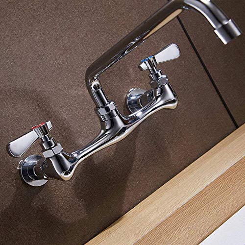 Utility Sink Faucet Wall Mount Commercial Faucet Kitchen Laundry 8 Inch Swivel Spout 2 Dual Handle Restaurant Industrial Chrome Mixer Tap No Lead by Homevacious