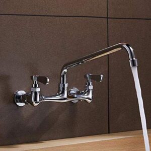 Utility Sink Faucet Wall Mount Commercial Faucet Kitchen Laundry 8 Inch Swivel Spout 2 Dual Handle Restaurant Industrial Chrome Mixer Tap No Lead by Homevacious