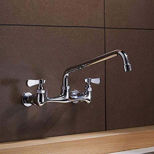 Utility Sink Faucet Wall Mount Commercial Faucet Kitchen Laundry 8 Inch Swivel Spout 2 Dual Handle Restaurant Industrial Chrome Mixer Tap No Lead by Homevacious