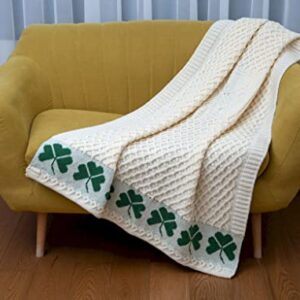 SAOL Irish Shamrock Aran Throw Blanket -100% Merino Wool - Honeycomb Pattern - Natural / 40'' x 60''/100 cm x150 cm