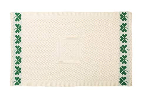 SAOL Irish Shamrock Aran Throw Blanket -100% Merino Wool - Honeycomb Pattern - Natural / 40'' x 60''/100 cm x150 cm