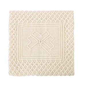 SAOL Irish Shamrock Aran Throw Blanket -100% Merino Wool - Honeycomb Pattern - Natural / 40'' x 60''/100 cm x150 cm