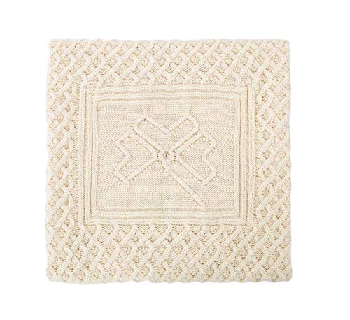 SAOL Irish Shamrock Aran Throw Blanket -100% Merino Wool - Honeycomb Pattern - Natural / 40'' x 60''/100 cm x150 cm