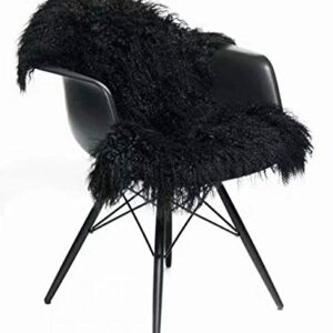 Genuine Tibetan Rug， Mongolian Lamb Sheepskin Curly Fur Pelt Throw Fur Area Rug Carpet Chair Cover with Super Fluffy Thick Decorativeas Throw Rug in Bedroom, Living Room,Black