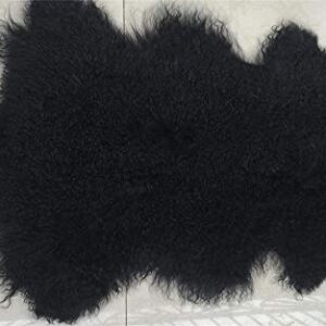 Genuine Tibetan Rug， Mongolian Lamb Sheepskin Curly Fur Pelt Throw Fur Area Rug Carpet Chair Cover with Super Fluffy Thick Decorativeas Throw Rug in Bedroom, Living Room,Black