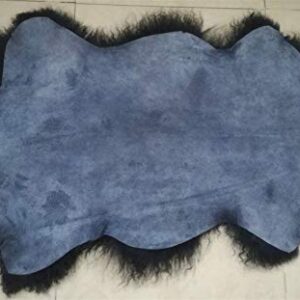 Genuine Tibetan Rug， Mongolian Lamb Sheepskin Curly Fur Pelt Throw Fur Area Rug Carpet Chair Cover with Super Fluffy Thick Decorativeas Throw Rug in Bedroom, Living Room,Black