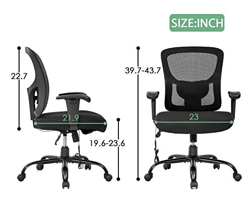 Big and Tall Office Chair 400lbs Cheap Desk Chair Mesh Computer Chair with Lumbar Support Wide Seat Adjust Arms Rolling Swivel High Back Task Executive Ergonomic Chair for Women Men,Black