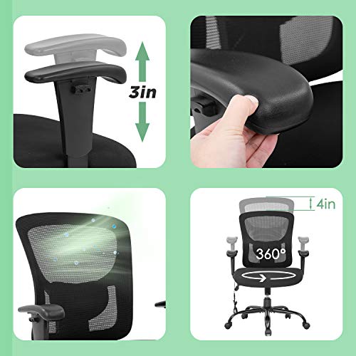 Big and Tall Office Chair 400lbs Cheap Desk Chair Mesh Computer Chair with Lumbar Support Wide Seat Adjust Arms Rolling Swivel High Back Task Executive Ergonomic Chair for Women Men,Black