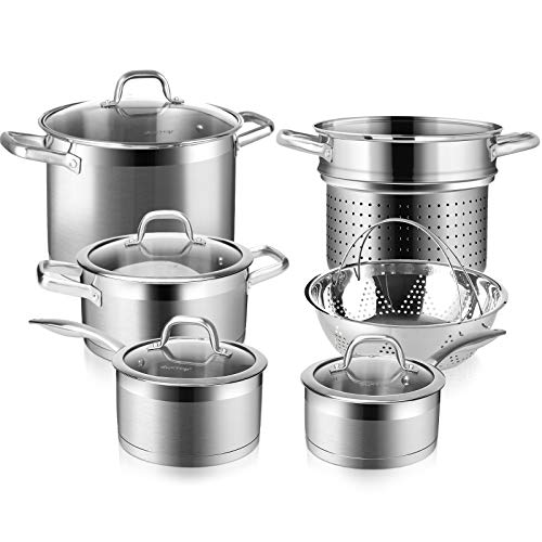 Duxtop Professional Stainless Steel 10PC Pots and Pans Set - Oven Safe, Dishwasher Safe, Compatible with all Cooktops - Heavy Bottom with Impact-Bonded Technology