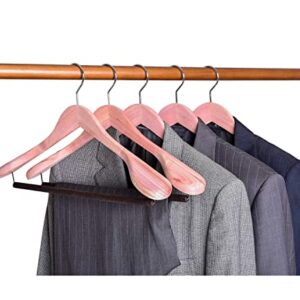 Amber Home 5 Pack American Red Cedar Wood Coat, Suit Hangers with Extra Wide Shoulder, Wooden Jacket Clothes Hanger Smooth Deluxe Aromatic Natural Cedar with Non Slip Velvet Pant Bar