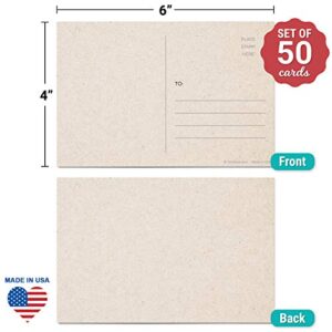 321Done Blank Kraft-Colored Postcards (Set of 50) 4" x 6" with Mailing Side, Plain Tan Card Stock, Create Your Own for Kids - Made in USA, Large