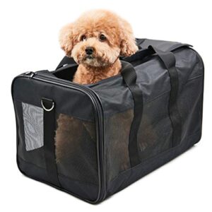 scratchme pet travel carrier soft sided portable bag for cats and small dogs, collapsible, durable, airline approved, travel friendly, carry your pet with safely and comfortably, black large