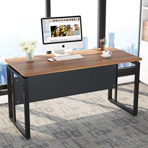 little tree 55 inches computer desk, home office desk writing table for workstation with clean design,dark walnut + steel leg