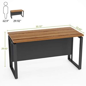 LITTLE TREE 55 inches Computer Desk, Home Office Desk Writing Table for Workstation with Clean Design,Dark Walnut + Steel Leg