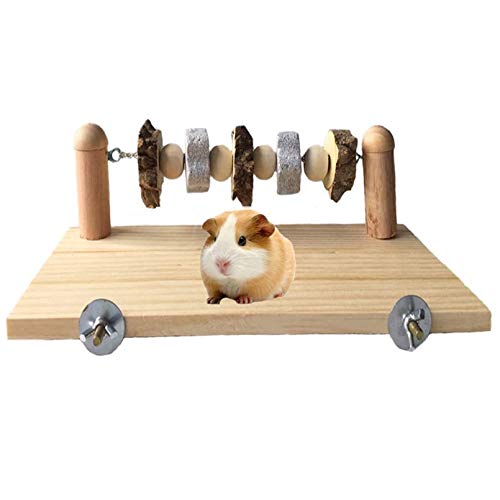 kathson Pet Wood ledges Platform, Wooden Chinchilla Ledges Platform with Lava Ledge Blocks Chew Toys Pet Cage Resting Wooden Shelf Chinchilla Cage Accessories for Hamster Guinea-Pigs Mouse