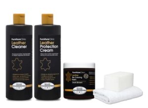 furniture clinic leather complete restoration kit | includes leather recoloring balm, leather cleaner, protection cream, sponge & cloth | restores & repairs (dark brown)