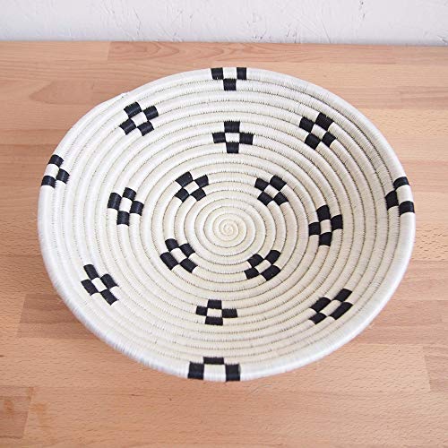 African Basket- Maraba/Rwanda Basket/Woven Bowl/Sisal & Sweetgrass Basket/Black, White