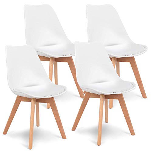 Casart 4 PCS Mid Century Dining Chairs Modern Home Dining Room Kitchen Waiting Room DSW Armless Side Chair w/Padded Seat Wood Legs White