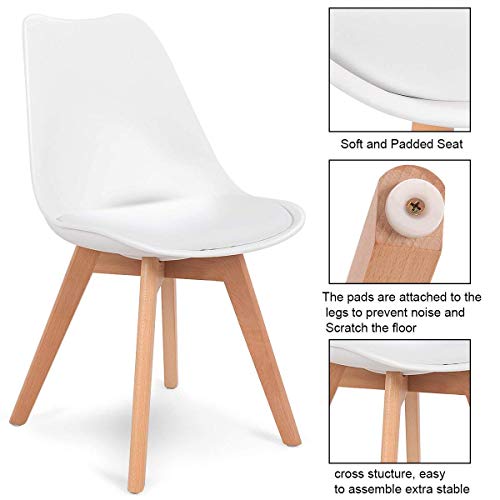 Casart 4 PCS Mid Century Dining Chairs Modern Home Dining Room Kitchen Waiting Room DSW Armless Side Chair w/Padded Seat Wood Legs White