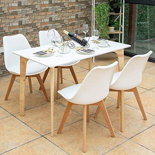 Casart 4 PCS Mid Century Dining Chairs Modern Home Dining Room Kitchen Waiting Room DSW Armless Side Chair w/Padded Seat Wood Legs White