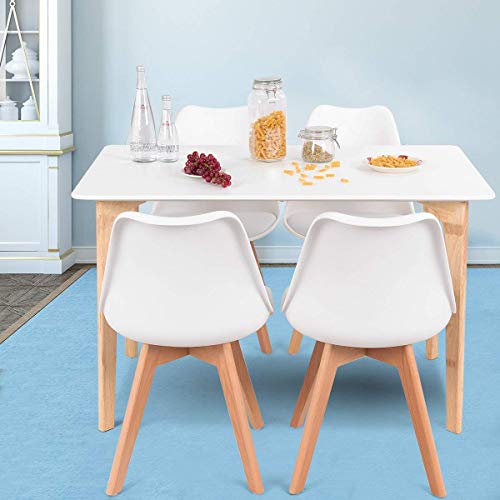 Casart 4 PCS Mid Century Dining Chairs Modern Home Dining Room Kitchen Waiting Room DSW Armless Side Chair w/Padded Seat Wood Legs White