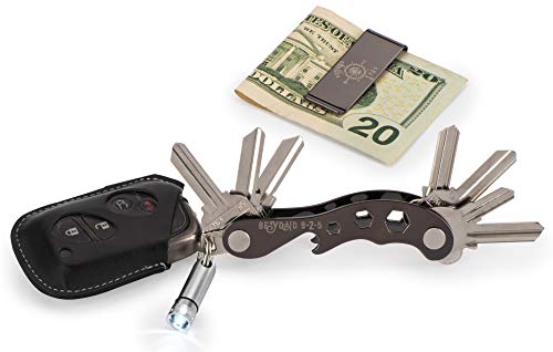 Beyond 9-2-5 Smart Key Organizer Keychain- Compact Pocket Holder Bar for 14 Keys-Multiple Key Chain Organizers-Flashlight, Bottle Opener and Multitool