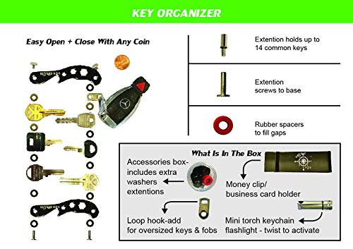 Beyond 9-2-5 Smart Key Organizer Keychain- Compact Pocket Holder Bar for 14 Keys-Multiple Key Chain Organizers-Flashlight, Bottle Opener and Multitool