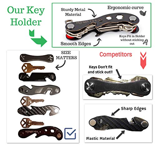 Beyond 9-2-5 Smart Key Organizer Keychain- Compact Pocket Holder Bar for 14 Keys-Multiple Key Chain Organizers-Flashlight, Bottle Opener and Multitool