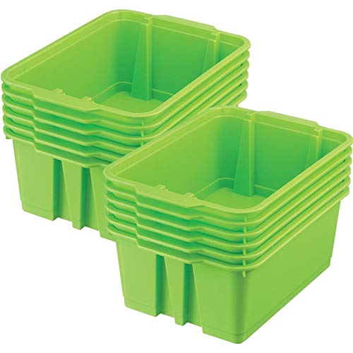 Really Good Stuff-160074GRN Stackable Plastic Book and Organizer Bins for Classroom or Home Use – Sturdy, Colored Plastic Baskets (Set of 12)