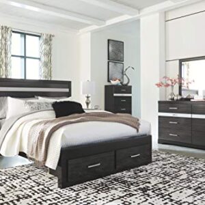 Signature Design by Ashley Starberry Glam 1 Drawer Nightstand with 2 Slim-Profile USB Charging Stations & Silvertone Glitter Accents, Black