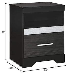 Signature Design by Ashley Starberry Glam 1 Drawer Nightstand with 2 Slim-Profile USB Charging Stations & Silvertone Glitter Accents, Black