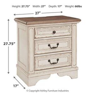 Signature Design by Ashley Realyn Nightstand, 3 Drawer, Chipped White