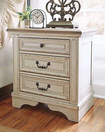 Signature Design by Ashley Realyn Nightstand, 3 Drawer, Chipped White