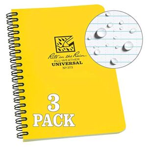 rite in the rain weatherproof side spiral notebook, 4.625" x 7", yellow cover, universal pattern, 3 pack (no. 373l3)