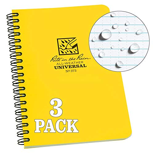 Rite in the Rain Weatherproof Side Spiral Notebook, 4.625" x 7", Yellow Cover, Universal Pattern, 3 Pack (No. 373L3)