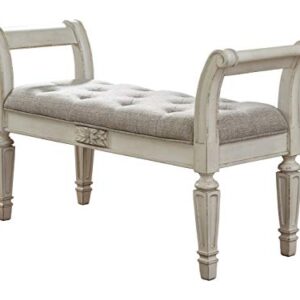 Signature Design by Ashley Realyn French Country Upholstered Tufted Accent Bench, Antique White