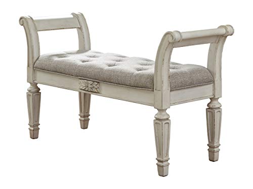 Signature Design by Ashley Realyn French Country Upholstered Tufted Accent Bench, Antique White