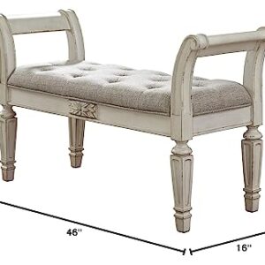 Signature Design by Ashley Realyn French Country Upholstered Tufted Accent Bench, Antique White