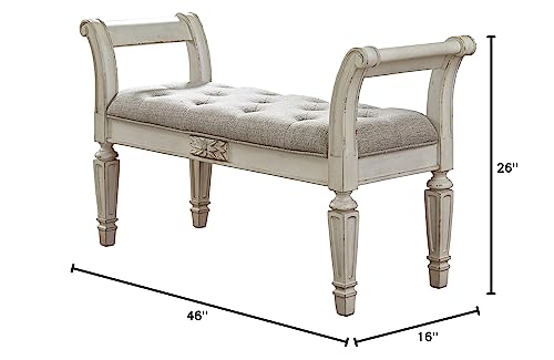 Signature Design by Ashley Realyn French Country Upholstered Tufted Accent Bench, Antique White