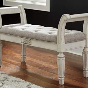 Signature Design by Ashley Realyn French Country Upholstered Tufted Accent Bench, Antique White