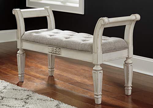 Signature Design by Ashley Realyn French Country Upholstered Tufted Accent Bench, Antique White