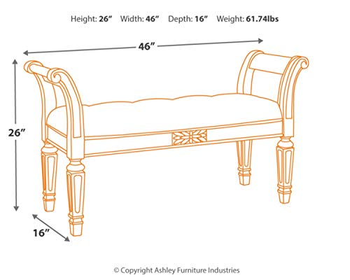 Signature Design by Ashley Realyn French Country Upholstered Tufted Accent Bench, Antique White