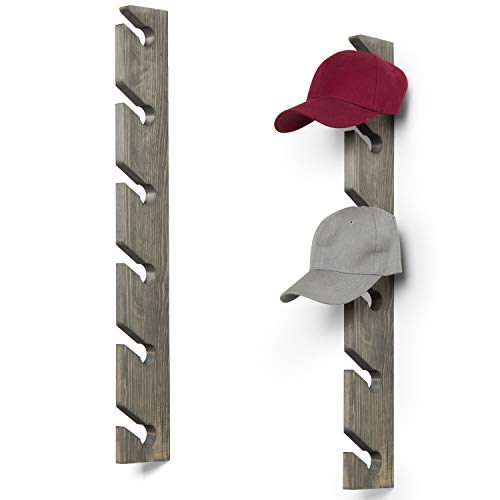 MyGift 30 Inch Wall Mounted Vintage Gray Wood Baseball Cap Rack with 6 Slots, Hanging Hat Rack, Set of 2