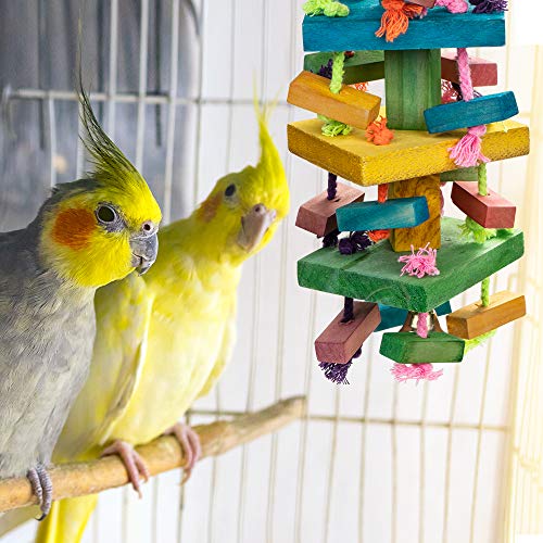 Dono Parrot Knots Blocks Chew Wooden Block Bite Toys Birds African Grey Pure Colorful Knots with Multiple for Small and Medium Parrots and Birds