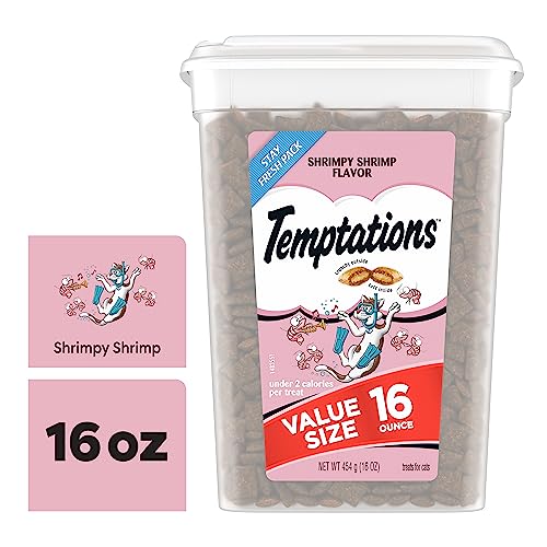 TEMPTATIONS Classic Crunchy and Soft Cat Treats Shrimpy Shrimp Flavor, 16 oz. Tub